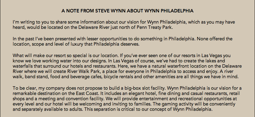 Breaking: Wynn Resorts Withdraws Philadelphia Casino Bid