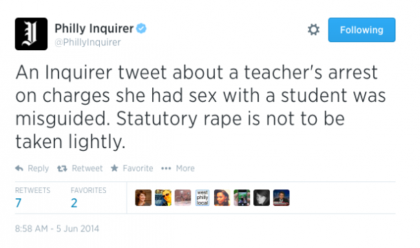 Update The Inquirer Apologizes For Sex Crime Tweet Philadelphia Magazine