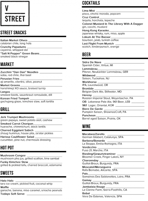V Street Shares Menu - Philadelphia Magazine
