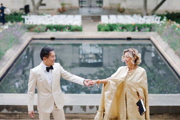 This Bride Wore a Golden Cape and Gown to Her Rodin Museum Wedding